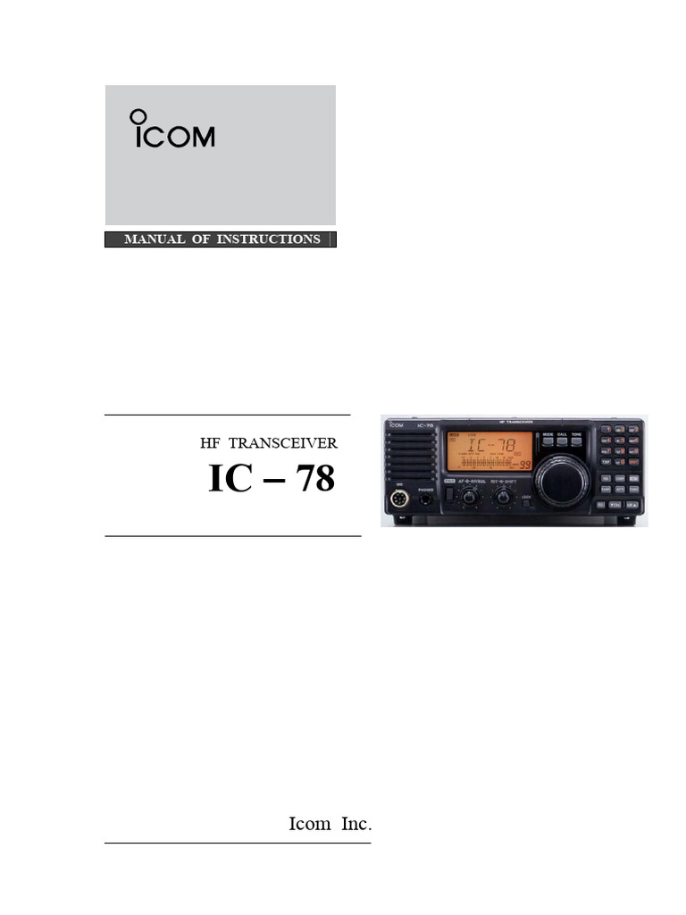 IC-78 HF Transceiver Instruction Manual | PDF | Power Supply | Antenna ...