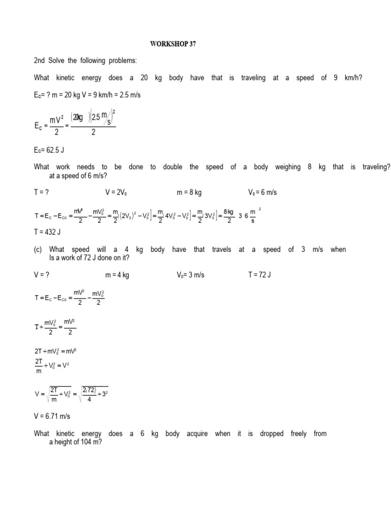 Workshop 37. Kinetic Energy | PDF | Kinetic Energy | Friction