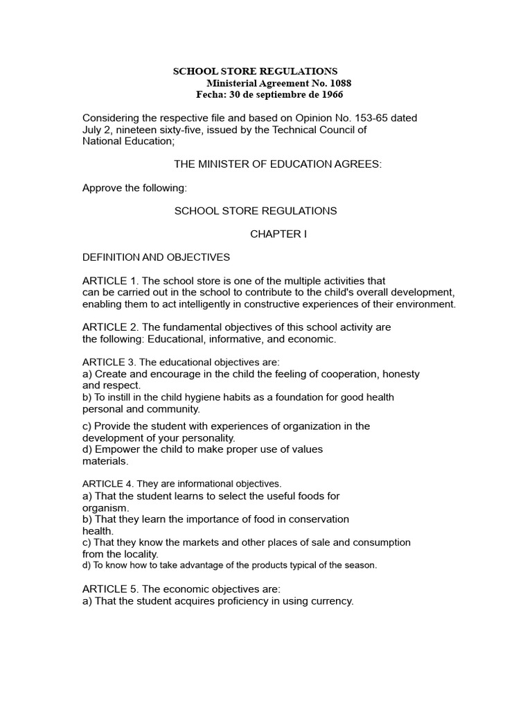 School Store Regulations Overview | PDF