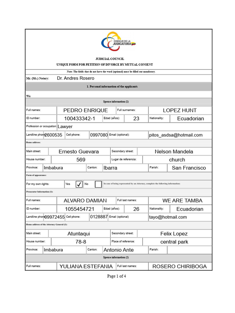 Unique Form For Application For Divorce by Mutual Consent | PDF ...