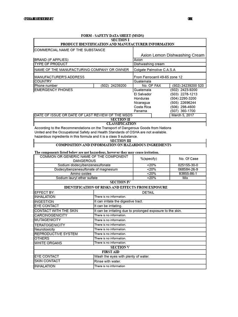 Axion MSDS | PDF | Safety | Occupational Safety And Health