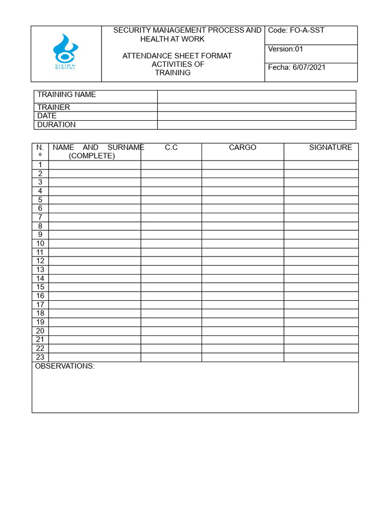 Training Attendance Format | PDF