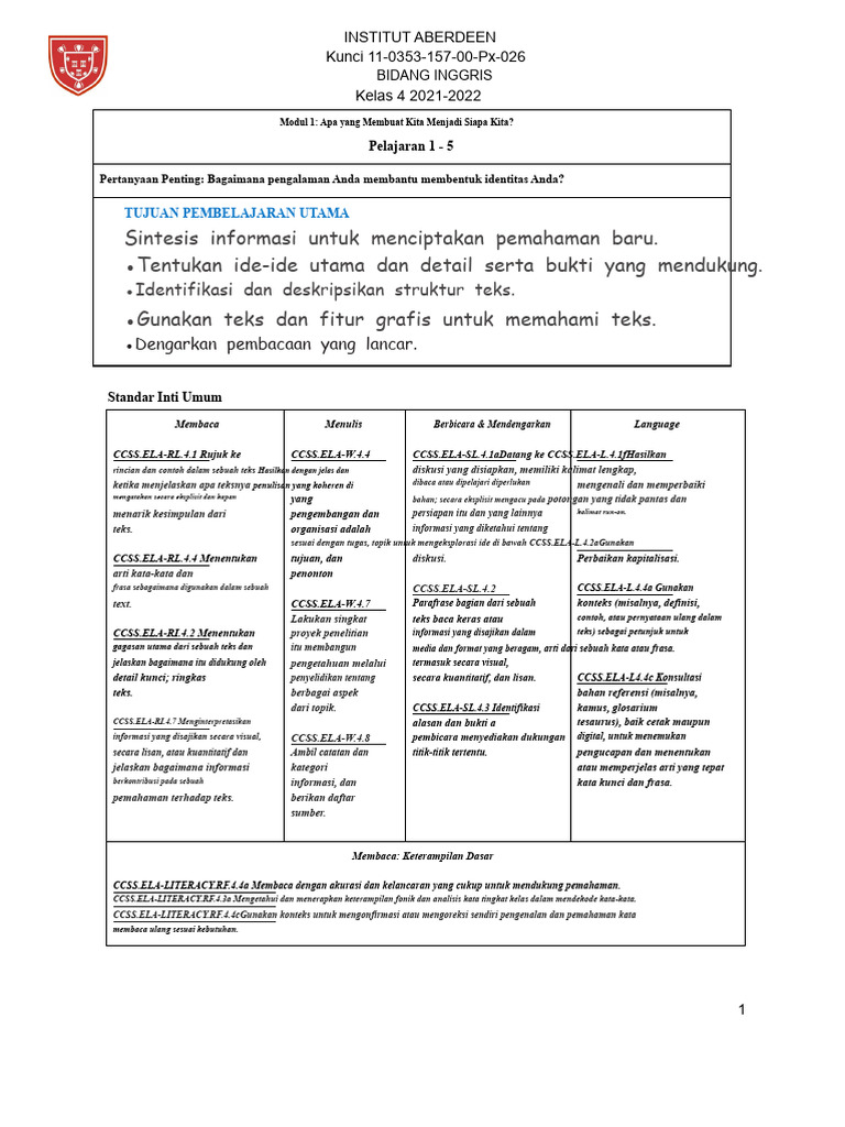 Pelajaran 1-5 M1 4th HMH Into Reading | PDF