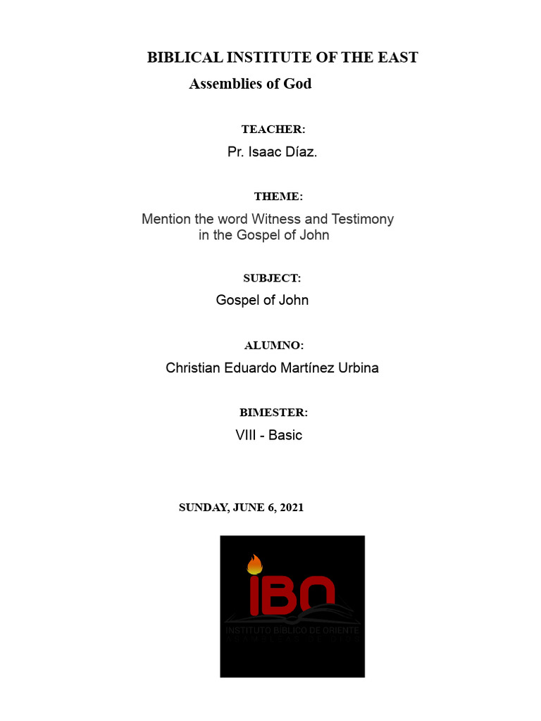 Witness and Testimony in E.J. | PDF | Gospel Of John | Jesus