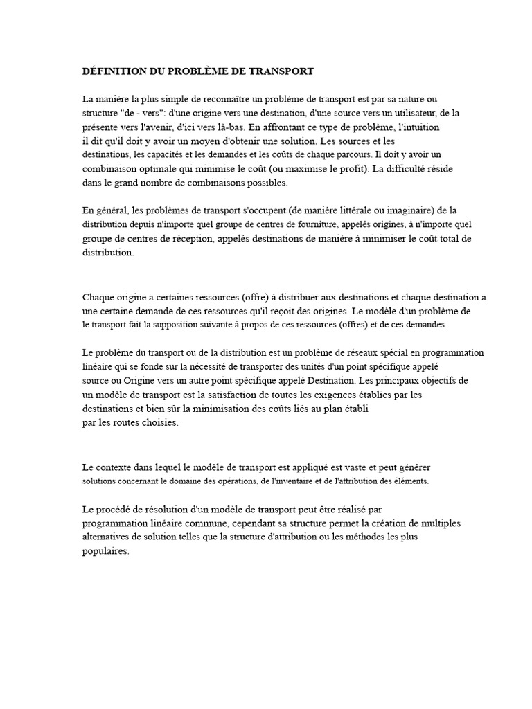 Définition Du Problème de Transport | PDF | Optimisation linéaire ...
