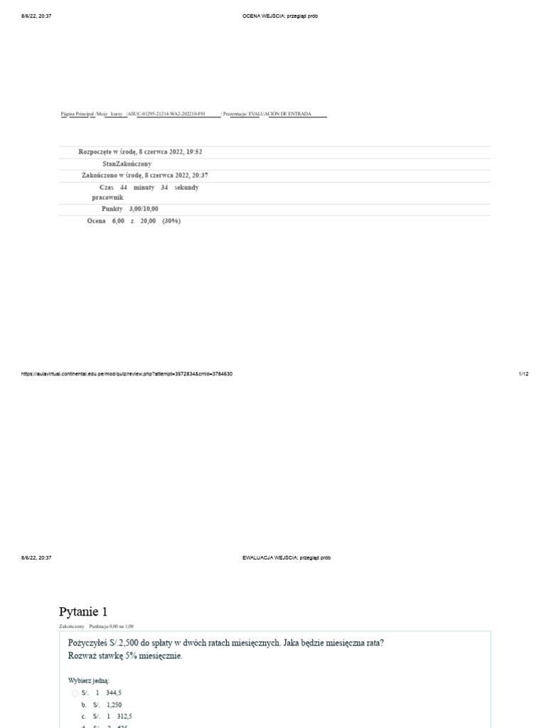 OCENA WEJŚCIOWA - Przegląd Prób | PDF