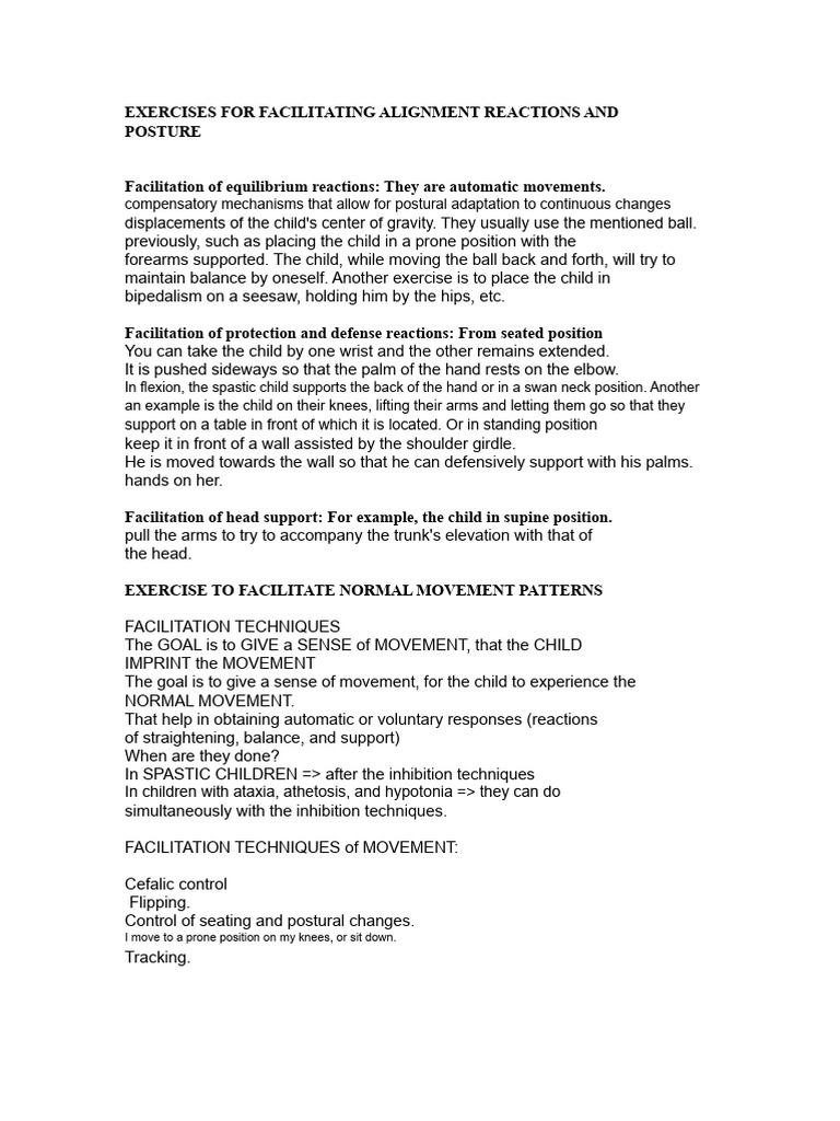 Exercises For Facilitating Alignment Reactions and Posture | PDF ...