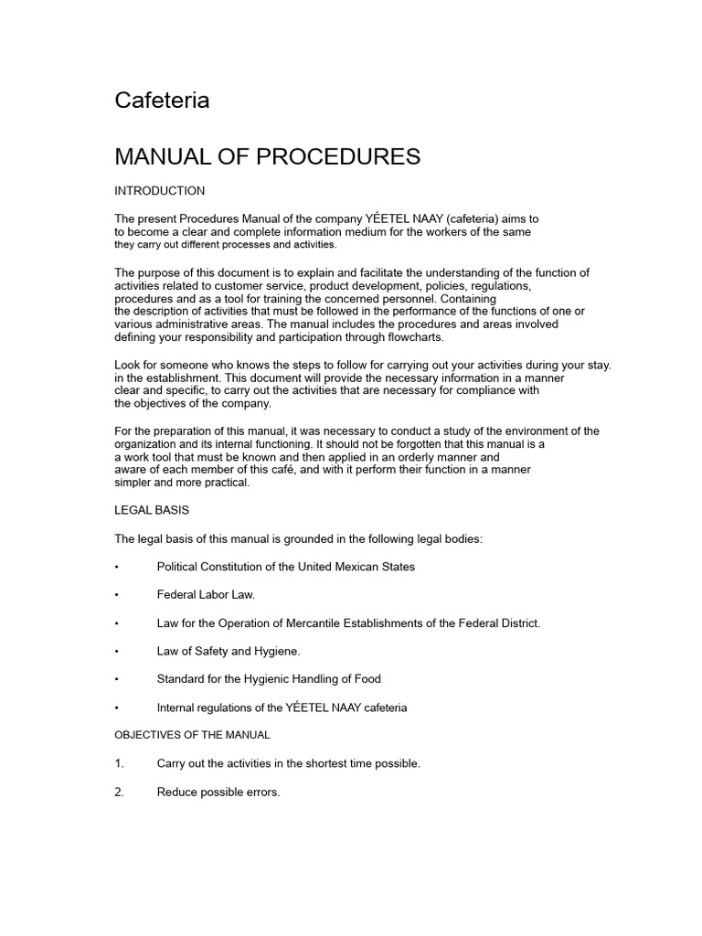 Cafeteria Procedures Manual Guide | PDF | Information | Regulatory ...
