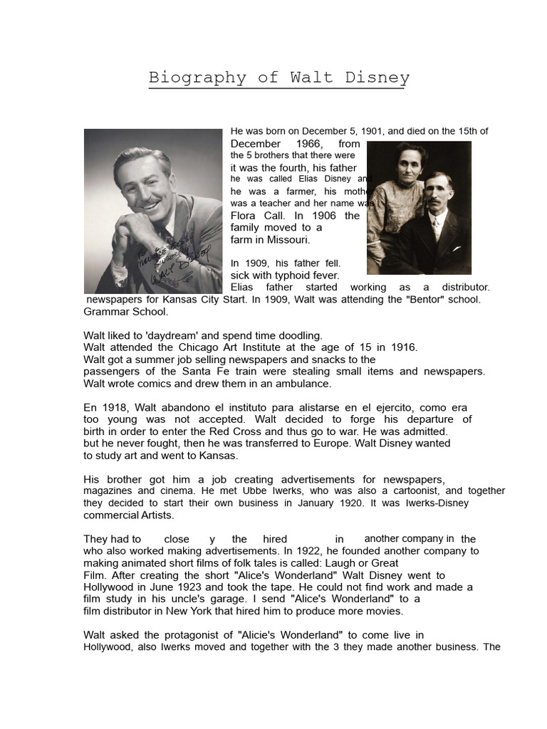 Biography of Walt Disney | PDF | Walt Disney | The Walt Disney Company