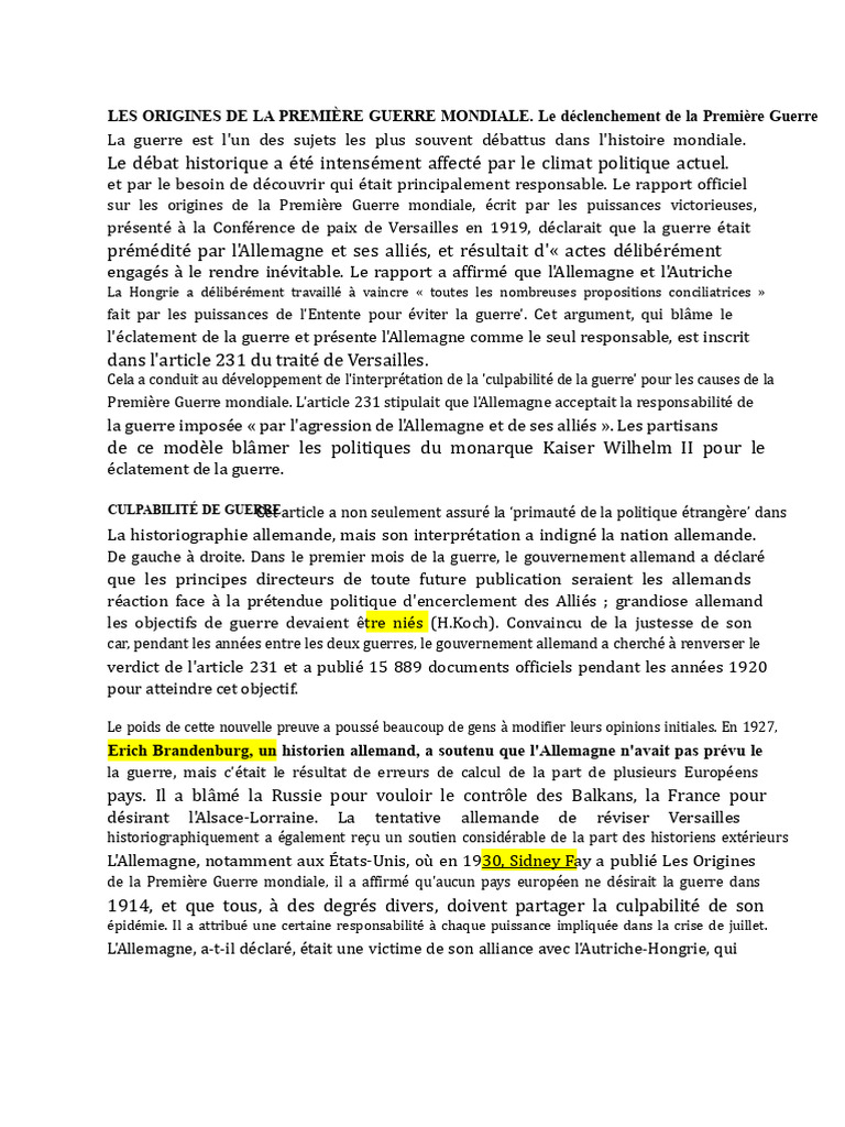 Origines de la Première Guerre mondiale | PDF | Première guerre ...