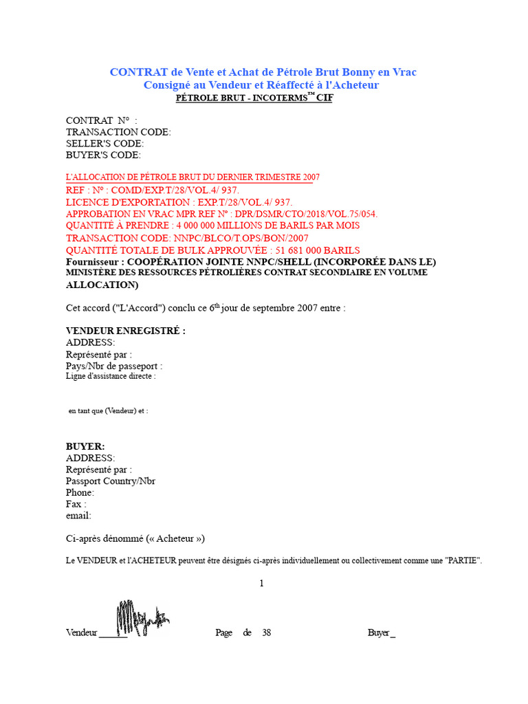 Contrat de Vente de Pétrole Brut BLCO | PDF | Arbitrage | Lettre de crédit