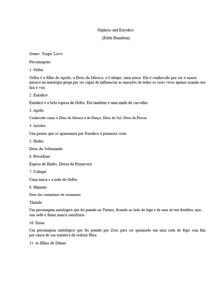Orfeu e Eurídice (ANÁLISE TEXTUAL) | PDF | Orfeu | Hades