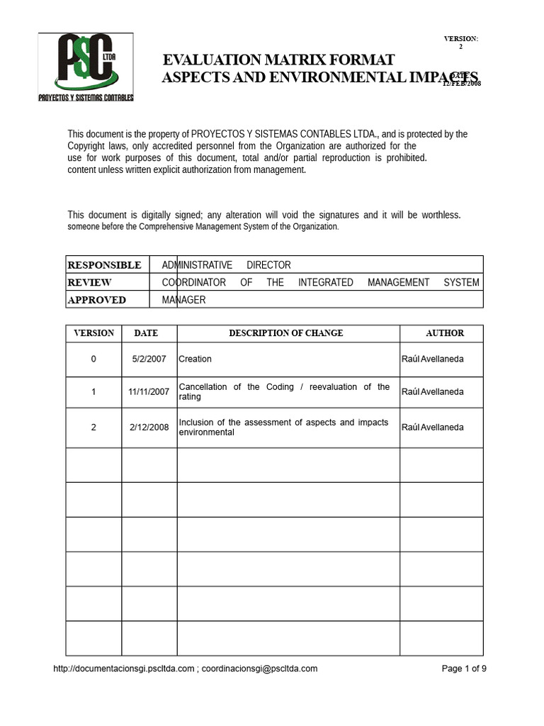 Environmental Impact Evaluation Matrix | PDF | Environmental Impact ...