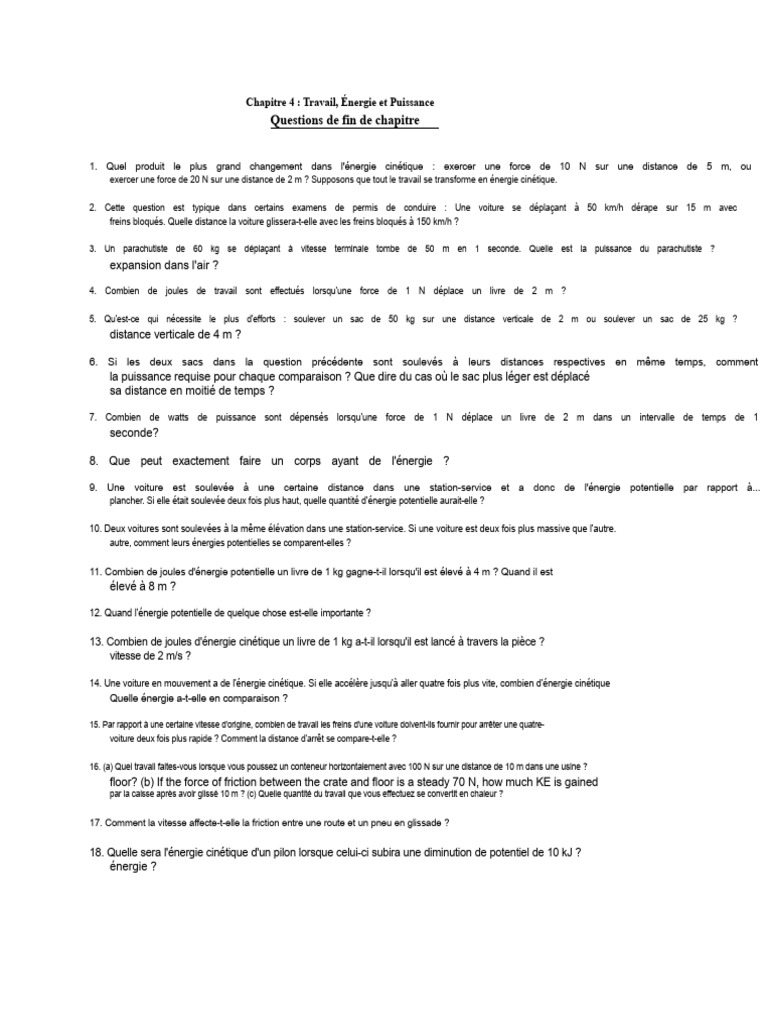 Physique - Ix Travail Énergie Et Puissance Numérique Avec Réponse | PDF ...