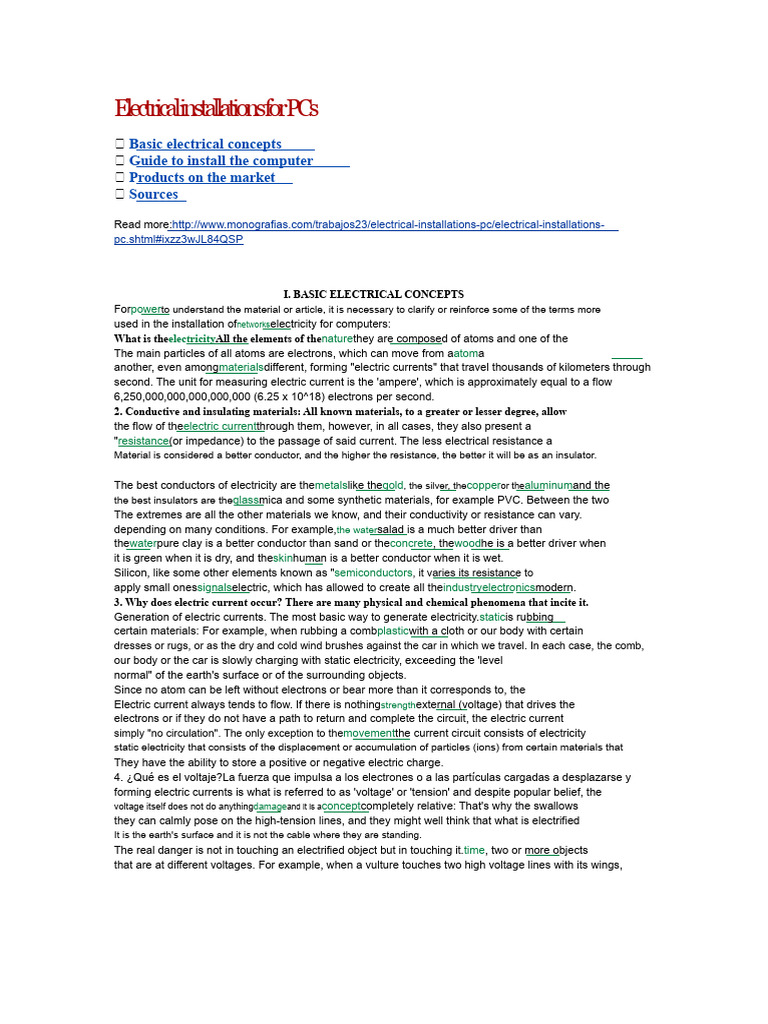 Electrical Installations For PC | PDF | Electric Current | High Voltage
