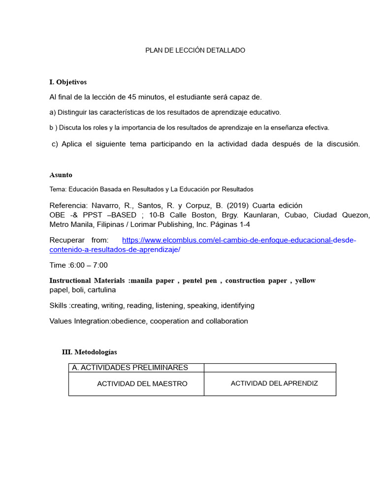 Plan de Lección Detallado | PDF | Enseñando | Pedagogía