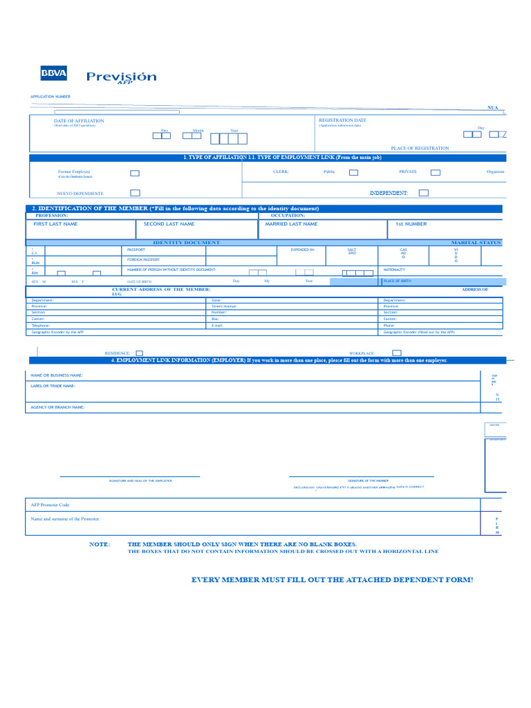 AFP Form Bolivia 4 1 | PDF | Identity Document | Authentication