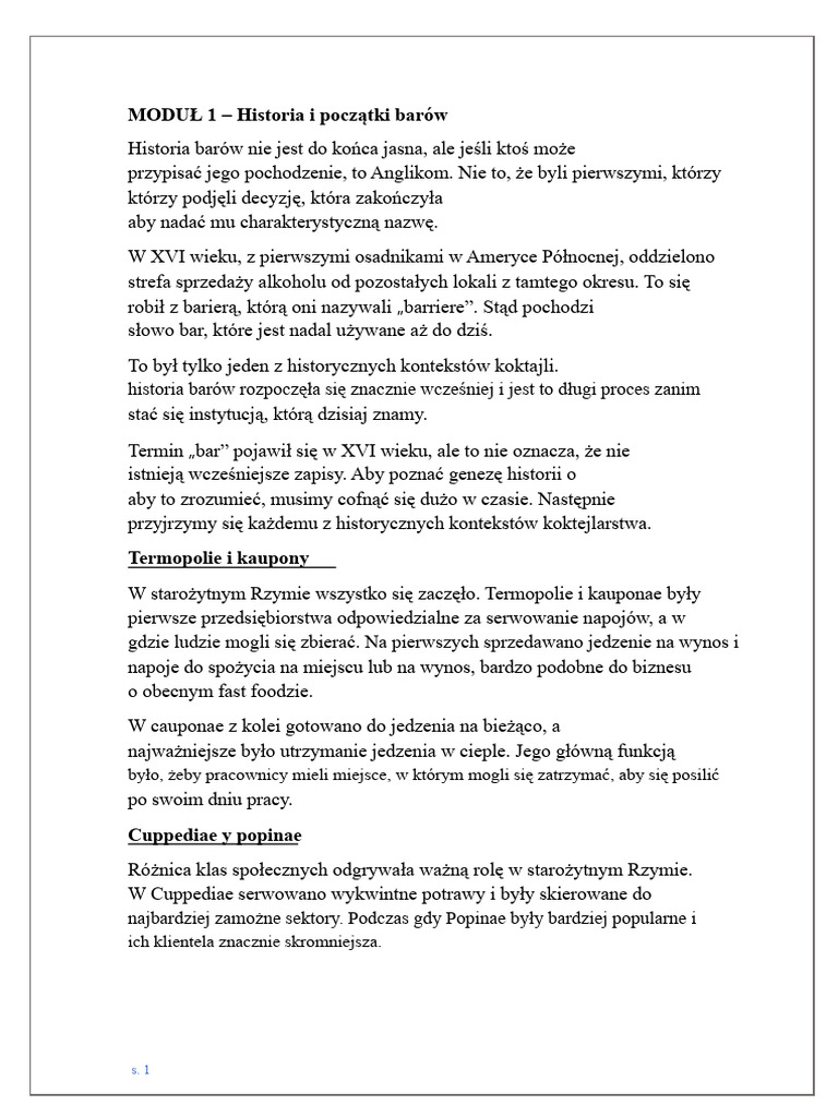 Historia I Pochodzenie Barów | PDF