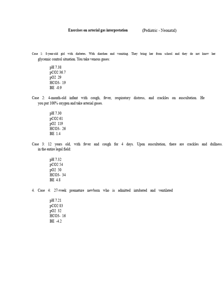 Pediatric Arterial Gas Interpretation Exercises | PDF | Intensive Care ...