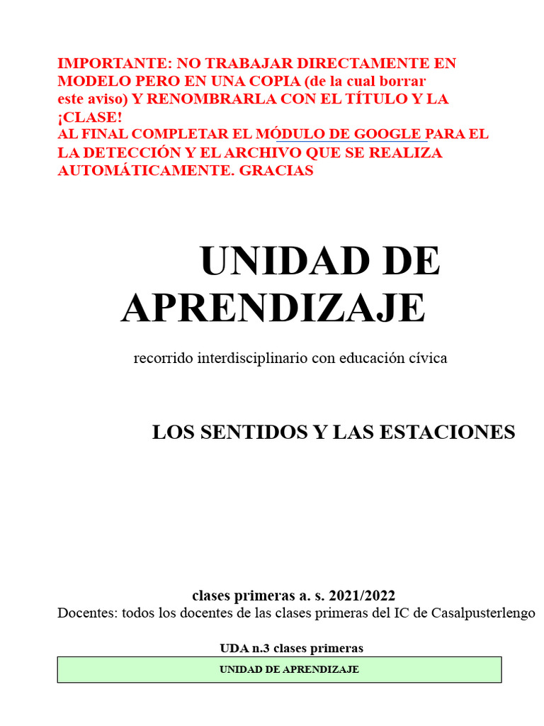 Uda 3 Los Sentidos y Las Estaciones Clases Primarias A.S. 2021-2022 ...