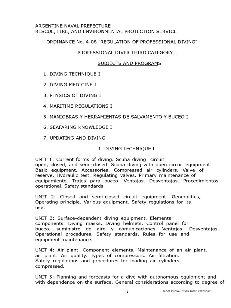 Professional Diving Regulations Overview | PDF | Underwater Diving ...