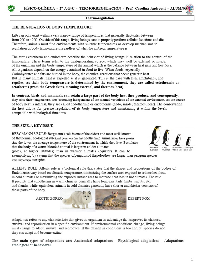 Thermoregulation in Animals Explained | PDF | Thermoregulation | Zoology