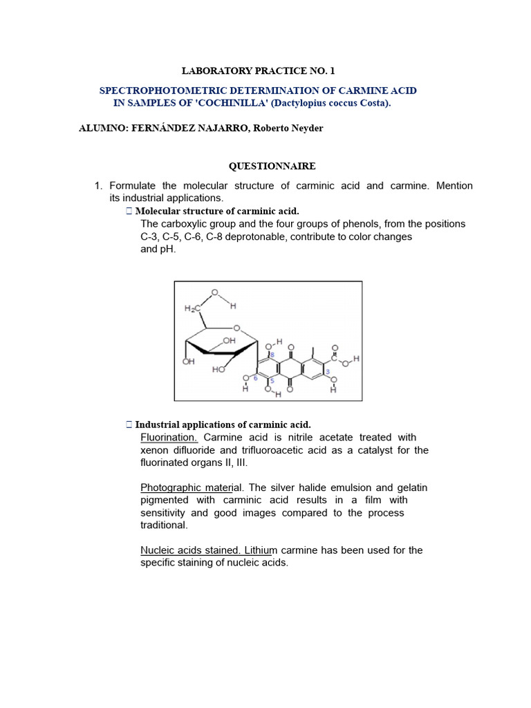 Determination of Carminic Acid | PDF | Solubility | Spectrophotometry