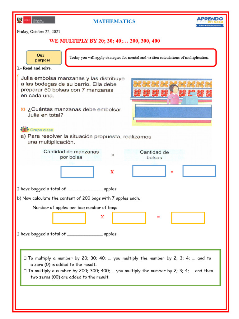 We Multiply by 20, 30, 40 ... 200, 300, 400 | PDF | Multiplication ...