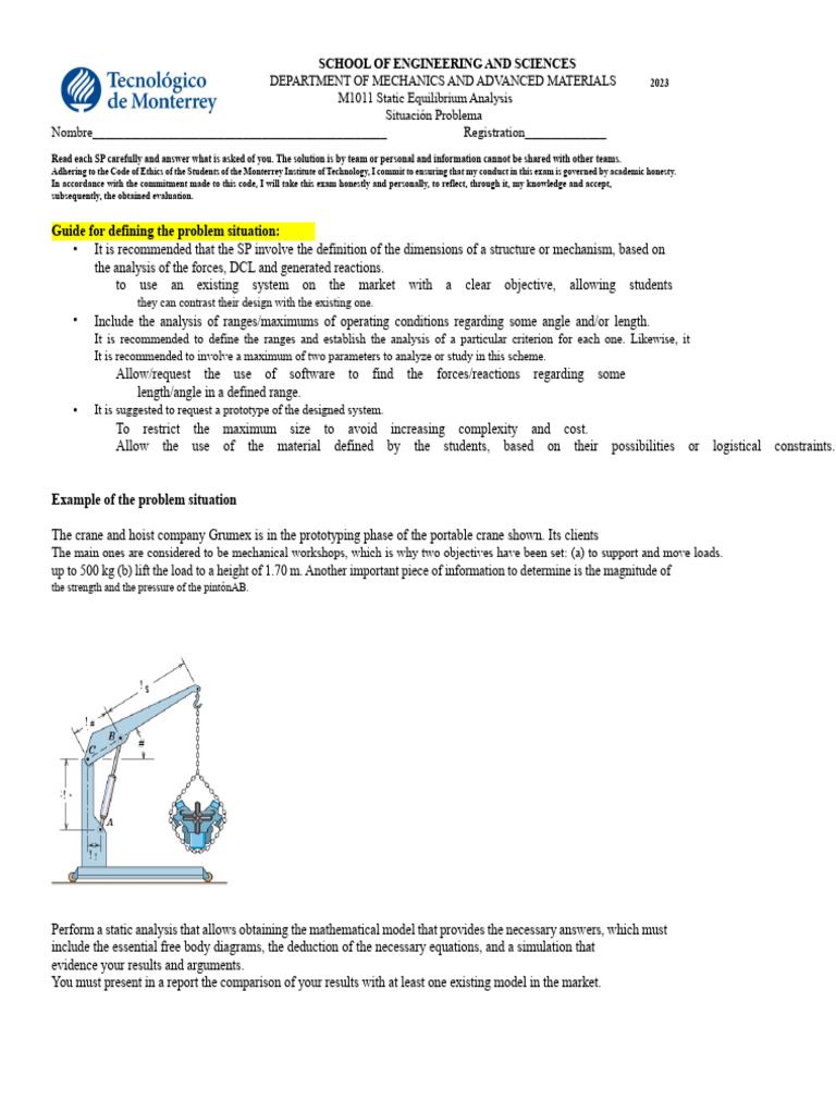 Static Equilibrium Analysis Project Guide | PDF | Force | Crane (Machine)
