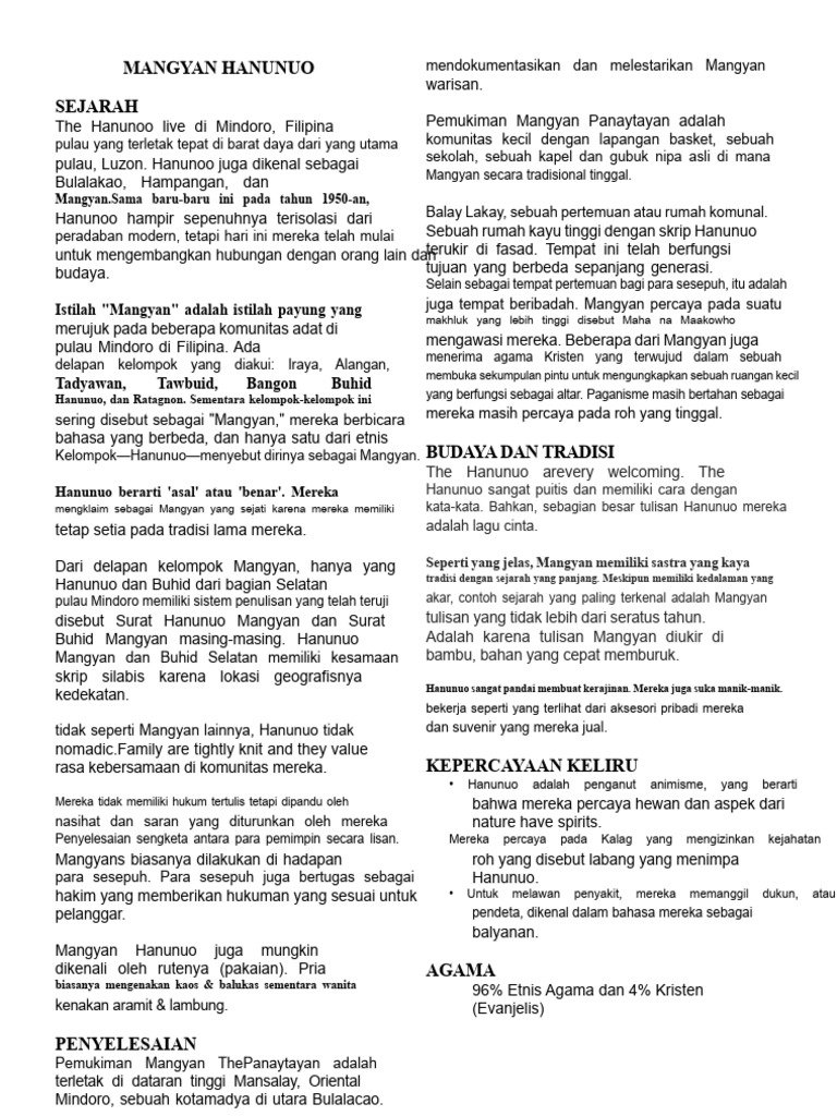 HANUNUO MANGYAN - BAHAN AJAR | PDF