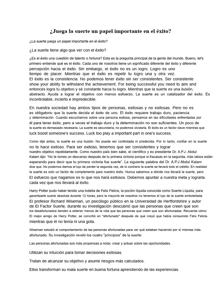¿Juega La Suerte Un Papel Importante en El Éxito? | PDF | Suerte ...