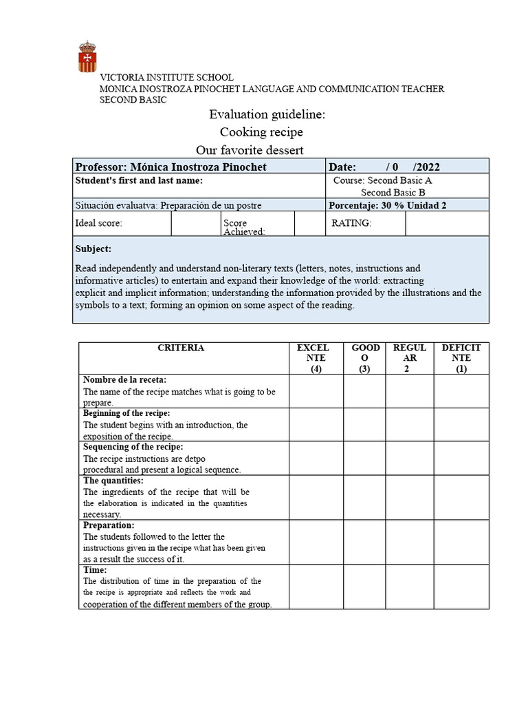 Cooking Recipe Evaluation Guide | PDF