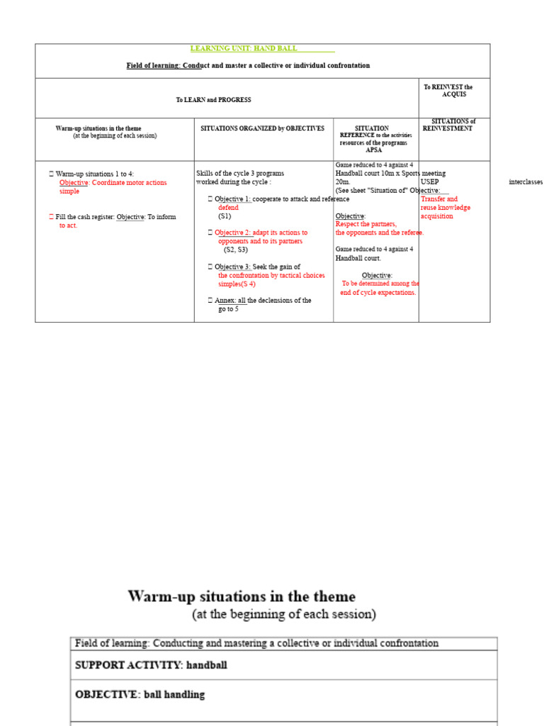 Example Learning Unit Handball c3 18935 | PDF | Defender (Association ...