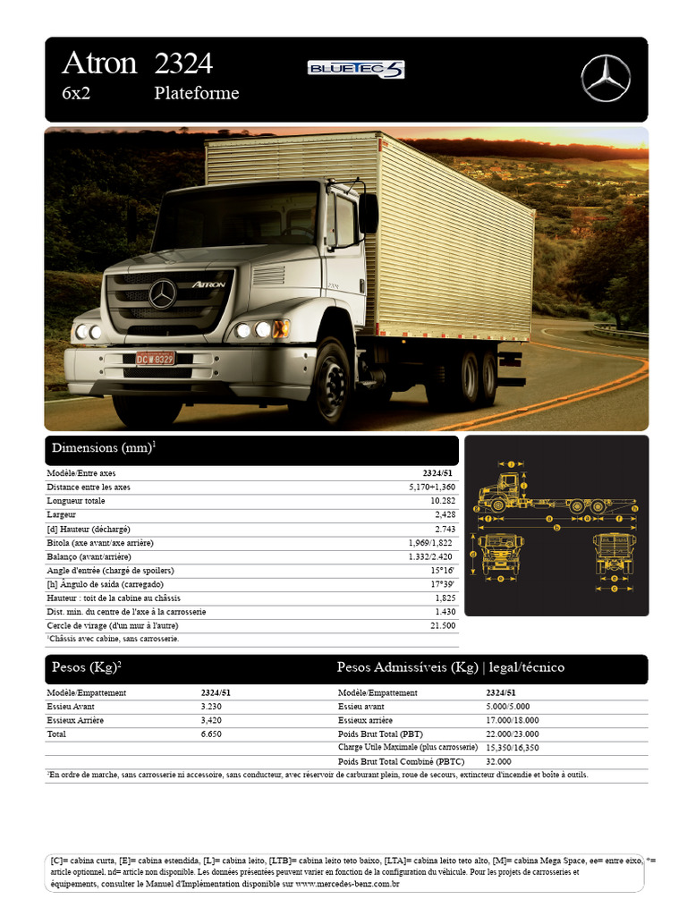 08 Fiche Technique Camion ATRON 2324 | PDF | Système anti-blocage des ...