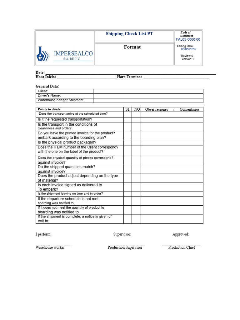 Shipping Checklist for Warehouse Operations | PDF