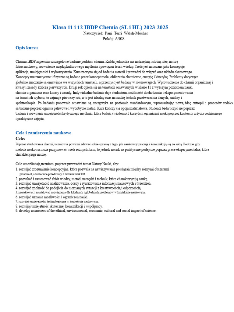 Podręcznik Do Chemii IBDP 2023 - Sylabus | PDF
