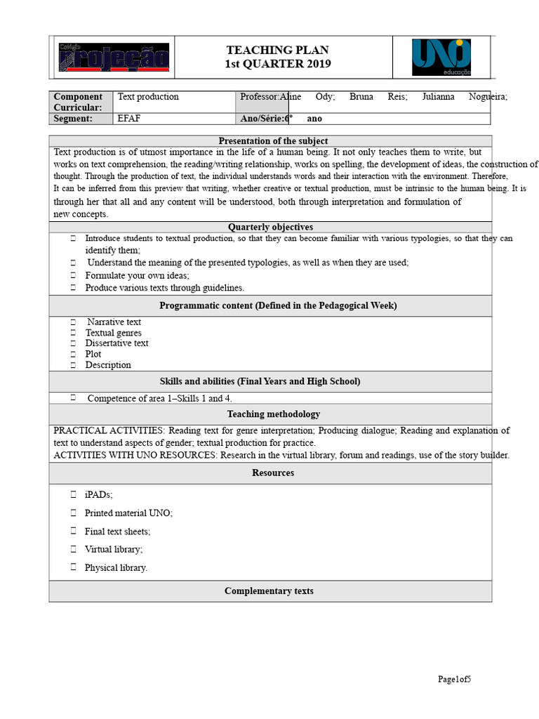 2019 1st Quarter Text Production Plan | PDF | Narrative | Reading ...