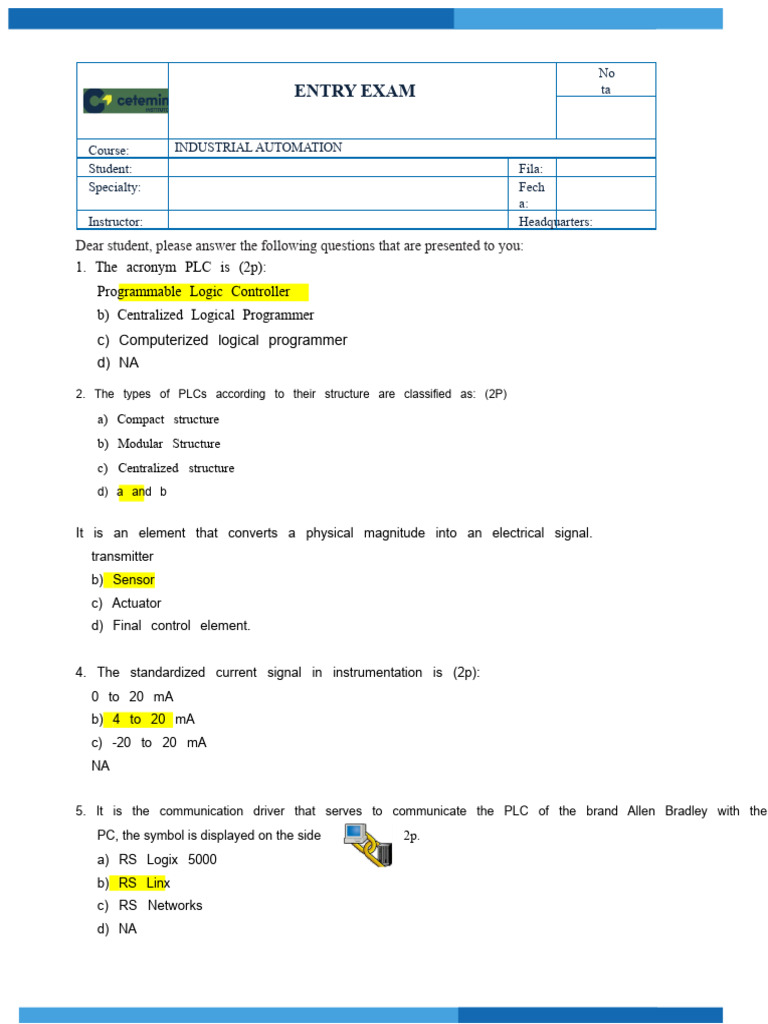 Entrance Exam | PDF