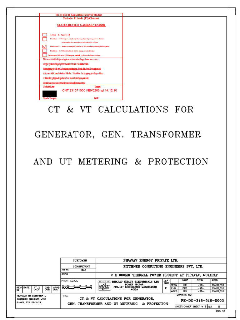Perhitungan CT & VT untuk Generator | PDF