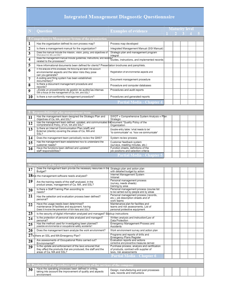 Comprehensive Management Diagnostic Questionnaire | PDF | Risk | Audit