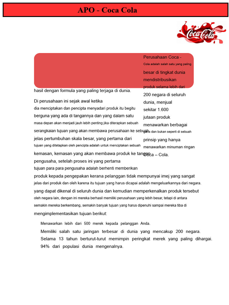 Sejarah dan Tujuan Perusahaan Coca-Cola | PDF