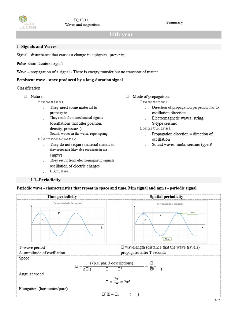 Summary Physics 11th, Waves and Electromagnetism | PDF | Waves ...