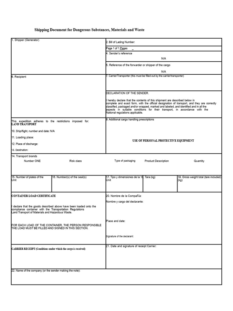 Shipping Document | PDF | Cargo | Dangerous Goods