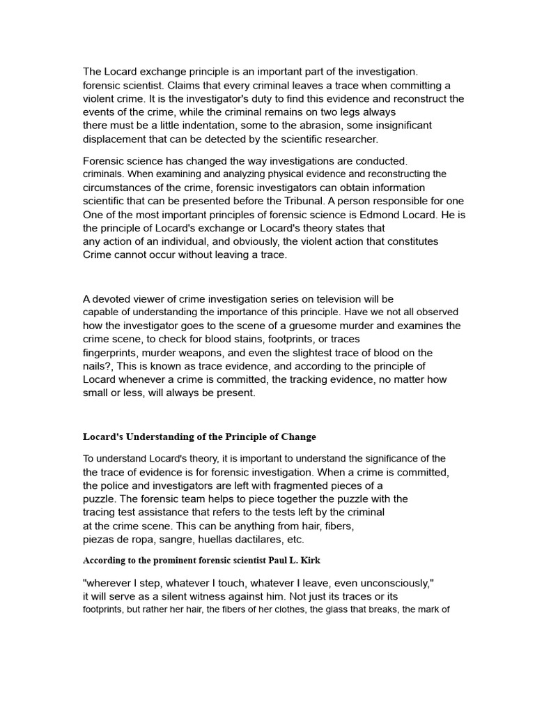Understanding Locard's Exchange Principle | PDF | Forensic Science ...