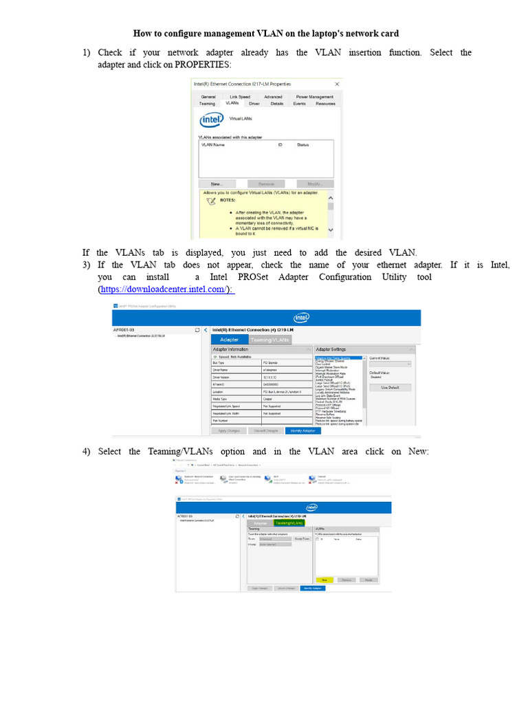 How To Configure Management VLAN On The Laptop's Network Card | PDF