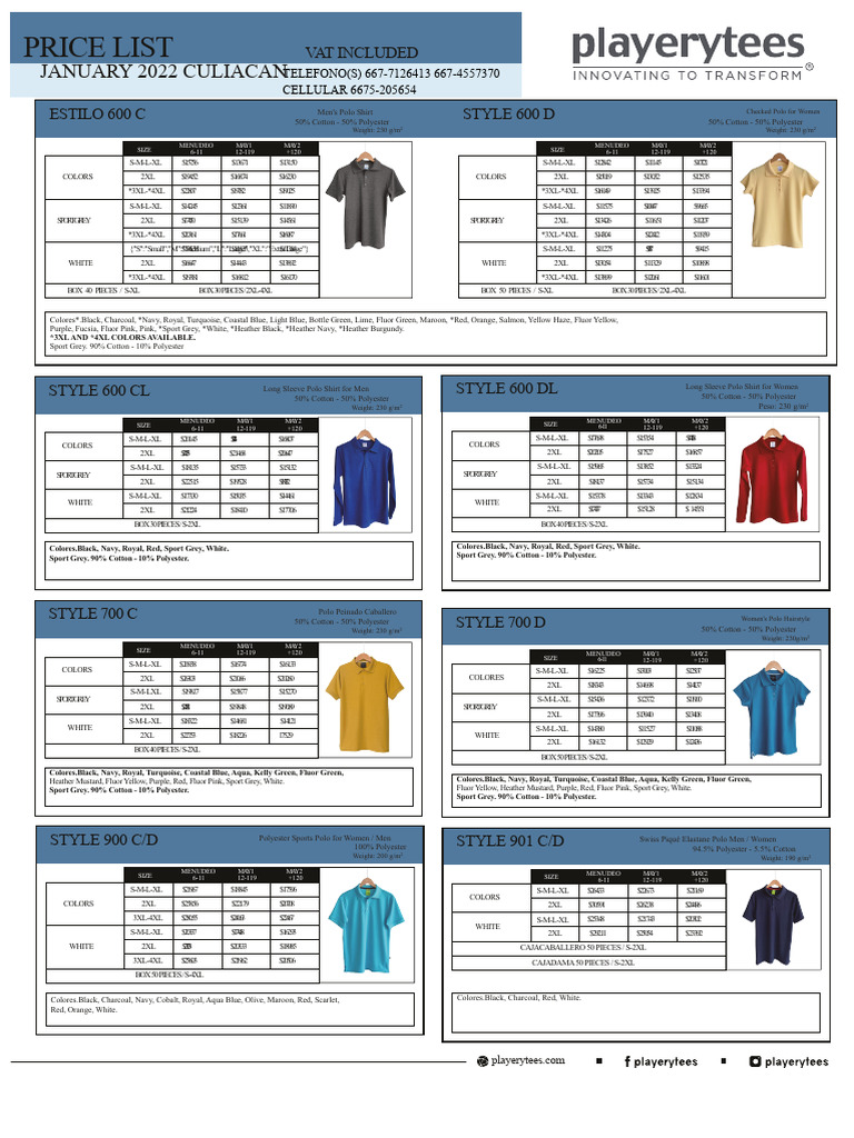Comprehensive Polo Shirt Price List | PDF | Shirt | Clothing