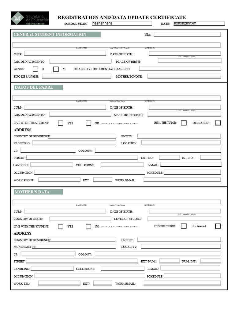 Student Data Update Registration Sheet 23 | PDF | Government And Personhood