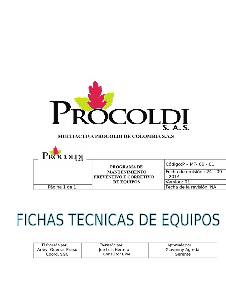 Fichas Técnicas de Equipamentos | PDF