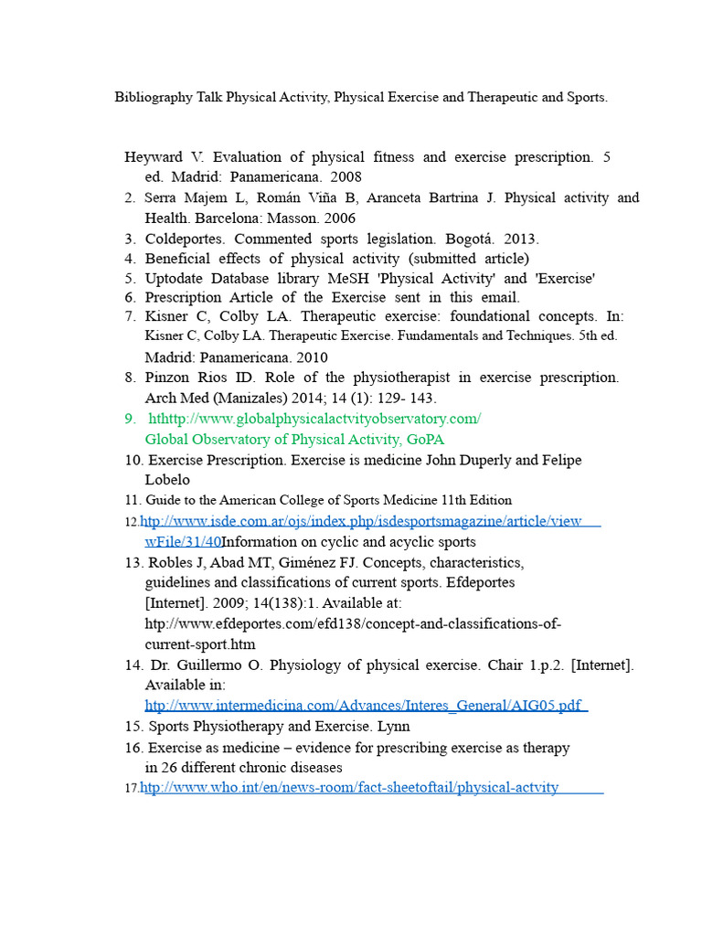 Bibliography Physical Activity | PDF | Cardiovascular Diseases ...