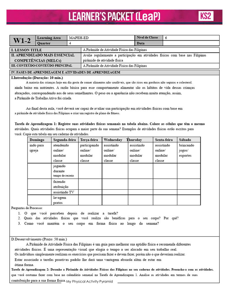 Q4-PE-6-Semana1-2 | PDF | Aprendizado